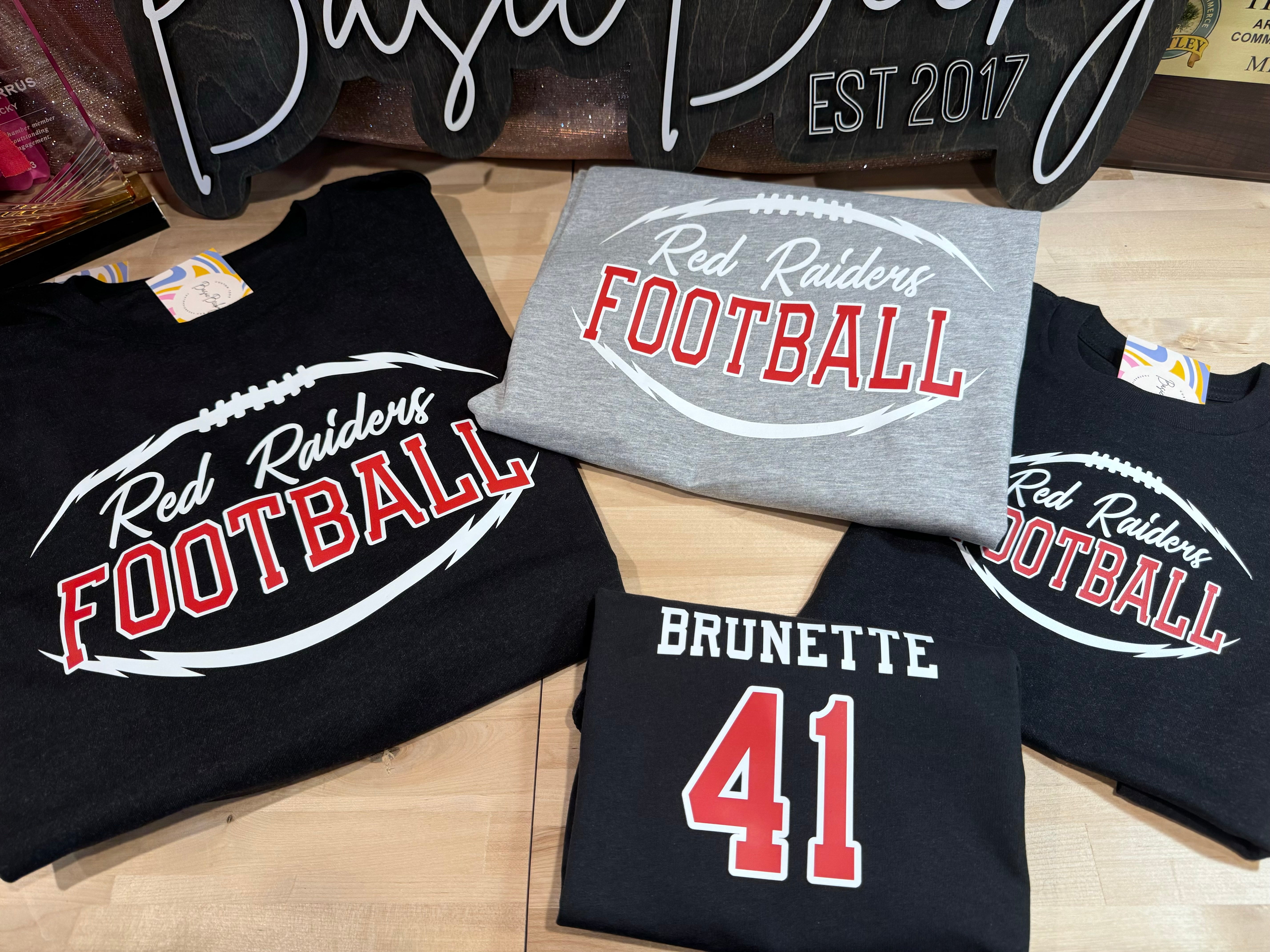 RED RAIDERS FOOTBALL WITH NAME AND NUMBER ON BACK – Basic Becky Tees & More